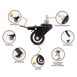 Stand Steady Attachable Desk Wheels | Set of 4 Locking Casters | Easy-Roll and Non-Marring | Full Swivel Wheels Compatible with Tranzendesk Standing Desks (2 Inch/Black)