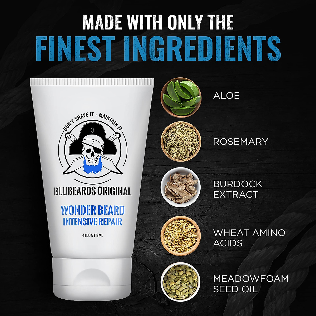 Bluebeards Original Wonder Beard Intensive Repair, 4 oz. - Beard Conditioner for Men with Meadowfoam Seed Oil & Amino Acids to Deeply Restore, Soften, and Rejuvenate Your Beard and Skin - Made in USA