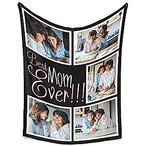 Printwoo Best Mom Ever Blanket Personalized with Own Photos, Custom Gifts for Mom, 1st from Husband, Mom Birthday Gifts from Daughter Son, Anniversary Valentines Day Gifts for Wife Customized