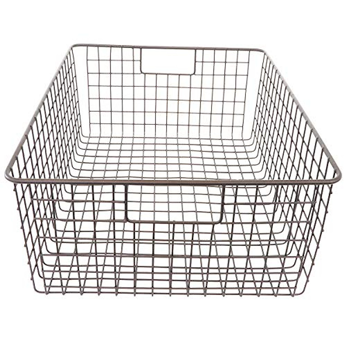 Kitchen Basics 101 Large Farmhouse Metal Wire Storage Basket Bins with Handles 16" x 12" x 6" Closets, Shelves, Cabinets, Bathrooms (Bronze, 2)