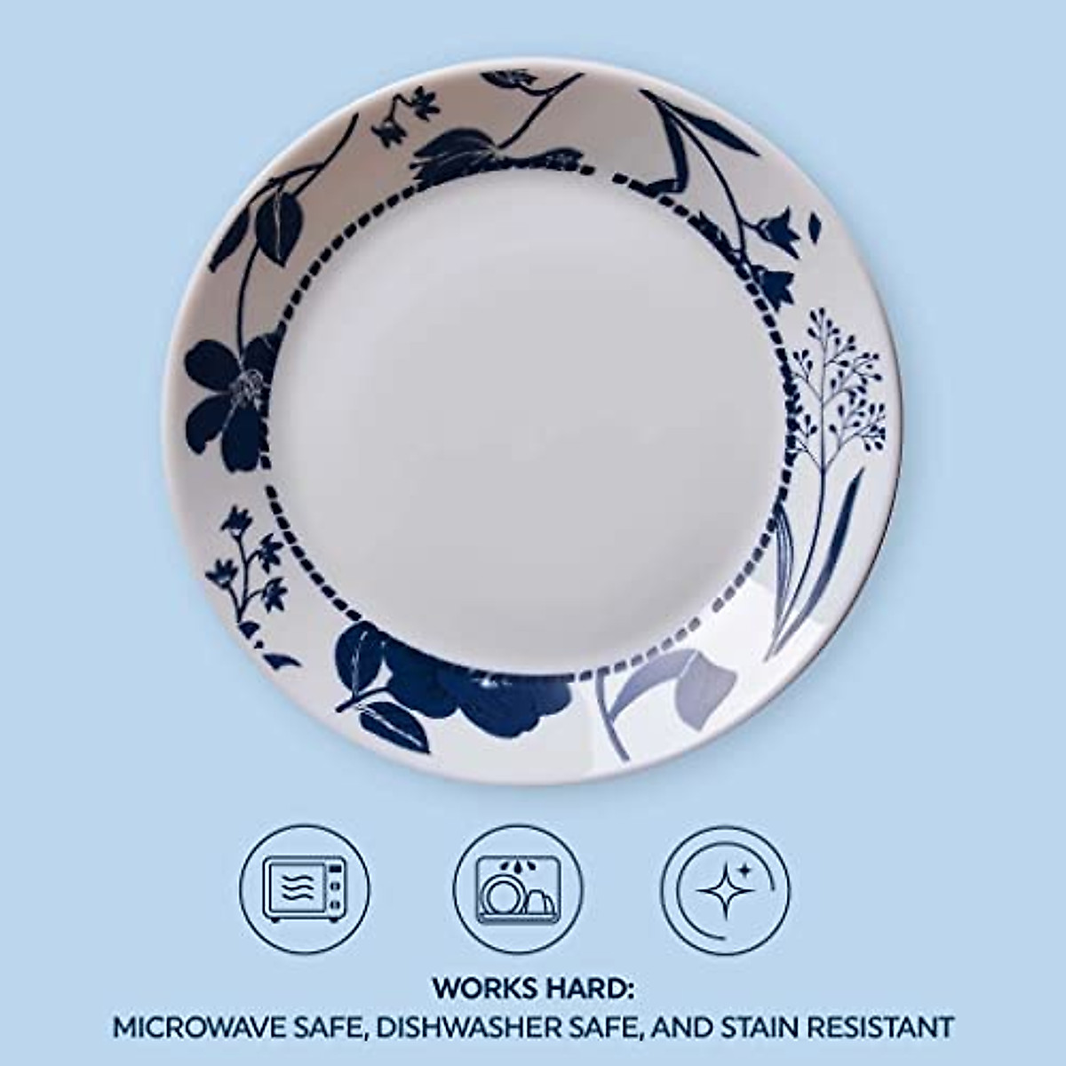 Corelle Everyday Expressions 4-Pc Salad Plates Set, Service for 4, Durable and Eco-Friendly 7-1/2-Inch Plates, Higher Rim Glass Lunch Plate Set, Microwave and Dishwasher Safe, Rutherford