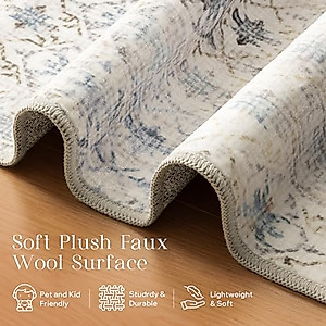 Phantoscope Hallway Runner Rug 2'x6' - Boho Washable Non-Slip Kitchen Rug Runner Ultra-Thin Geometry Distressed Accent Throw Rug for Entryway Laundry Bathroom Bedroom, Teal Floral/Beige