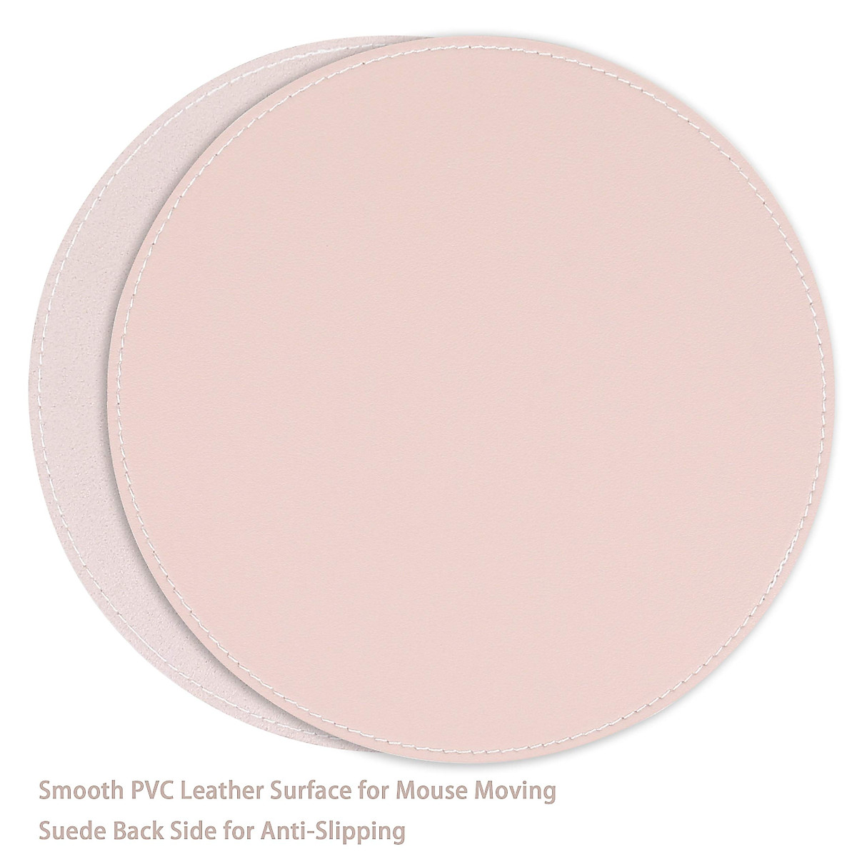 YSAGi 2 Pack Ultra Thin Waterproof PU Leather Mouse Pad,Stitched Edges,Works for Computers, Laptop,All Types of Mouse pad, Office/Home(8.66'', 2 Pack, Pink)