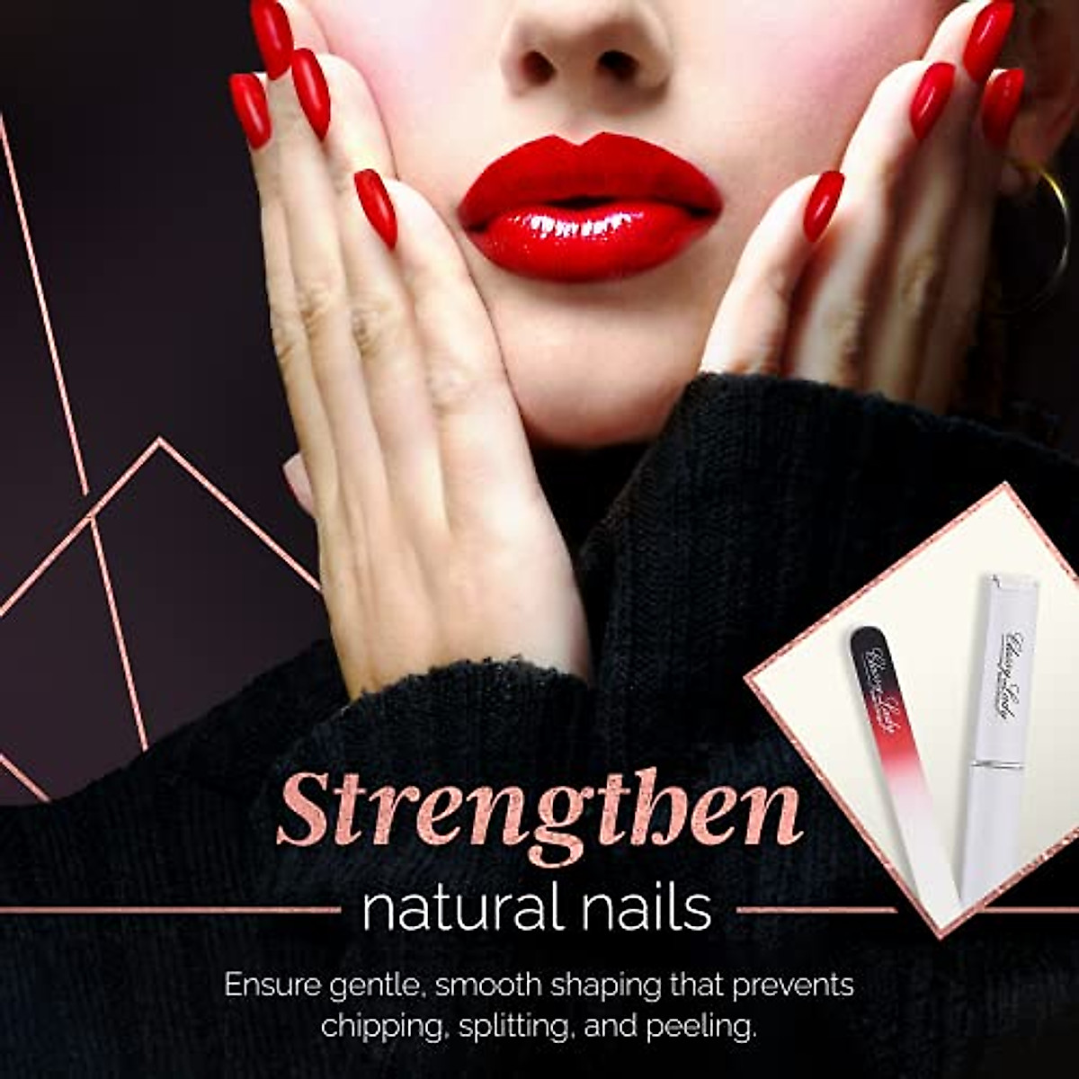 ClassyLady Glass Nail File - Crystal Nail File, Filing Board for Professional Fingernail Care and Smooth Precise Filing, Easy to Clean - Yellow/Pink with case