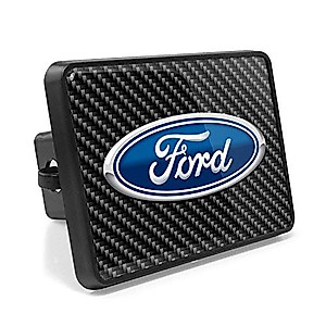 iPick Image, Compatible with - Ford Logo UV Graphic Carbon Fiber Look Metal Face-Plate on ABS Plastic 2 Tow Hitch Cover