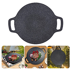 Korean style BBQ Grill Pan for Stove Top, Korean Grill Pan with Non Stick 6 Layer Coating Round BBQ Griddle for Induction, Gas Stove, Electric Cooktop, Indoor or Outdoor Grilling 38cm/15.0in﻿