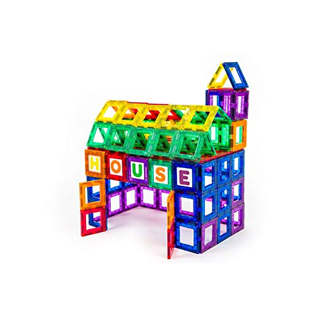Playmags Magnetic Tile Building Set: Exclusive Educational Clickins 36-Pc. Kit: 18 Super Strong Clear Color Magnet Tiles Windows & 18 Letters & Numbers Stimulate Creativity & Brain Development