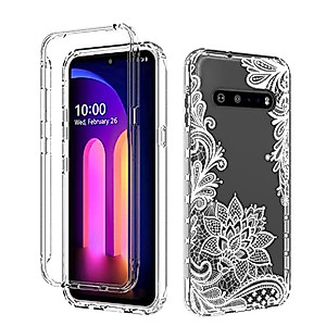 Tothedu Phone Case for LG V60 ThinQ 5G Case/LG V60/LM-V600 Case with Tempered-Glass Screen Protector, Cute Clear Mandala Pattern Full Body Protective Cover Cases for LG V60 ThinQ (Mandala)