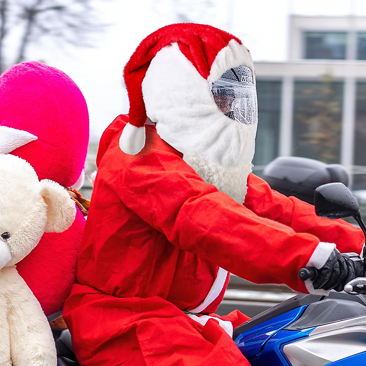 Shinymoon Christmas Santa Motorcycle Helmet Cover Nativity Helmet Cover Santa Claus Xmas Hat Decoration Accessories for Men Riding Bike Motorcycle Helmets, Helmet Not Included(Regular Style)