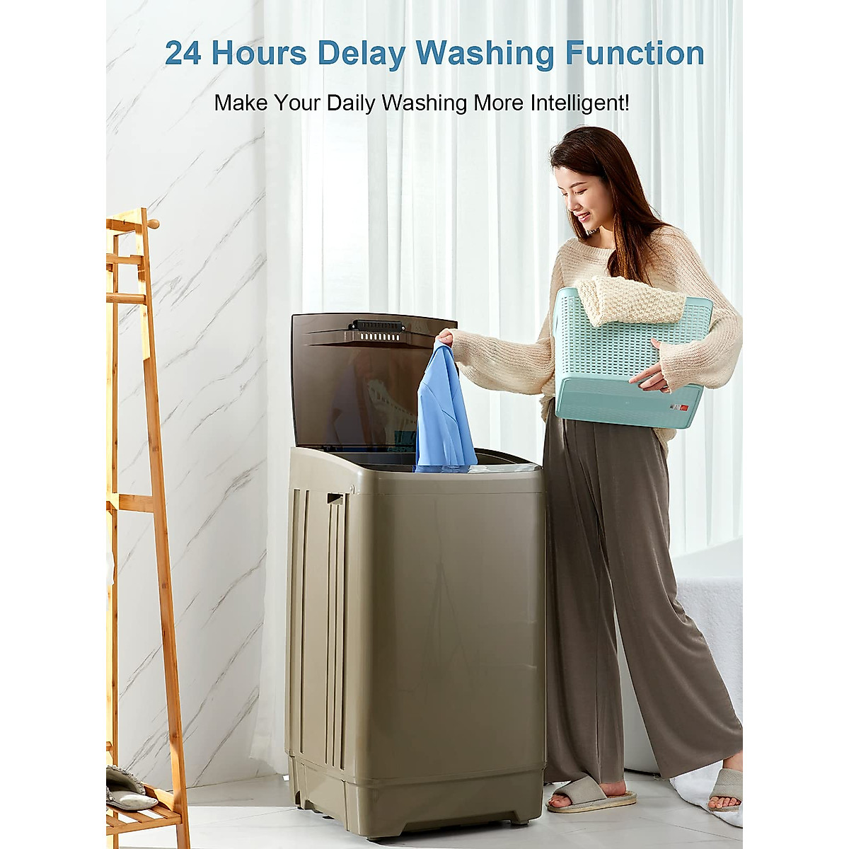 KRIB BLING Portable Full Automatic Washing Machine 17.7 lbs Compact Washing Machine with LED Display, Drain Dump, 10 Wash Programs and 8 Water Levels Ideal for Dorms, Apartments, RV, Gold