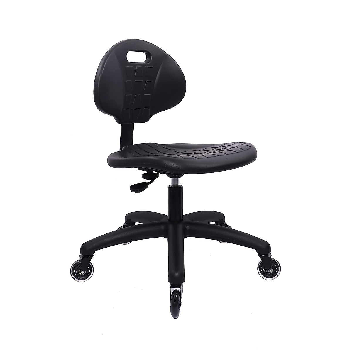 Chair Master Table Height Chair/Stool-Easy to Clean! Deluxe Ergonomic Polyurethane Chair. 5" of Height Adj (16.5"-21.5") 450 lb Capacity. Automotive, Lab, Garage, Home, Office (Rubber Roller, Black)