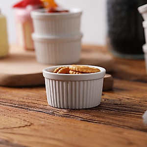 3 oz Ramekins 6 pcs Porcelain Ramekins Dishes for Souffle,Creme Brulee, Pudding, Custard Cups,Bakeware Bowls Set for Baking,Oven Safe, White 2.75 inch