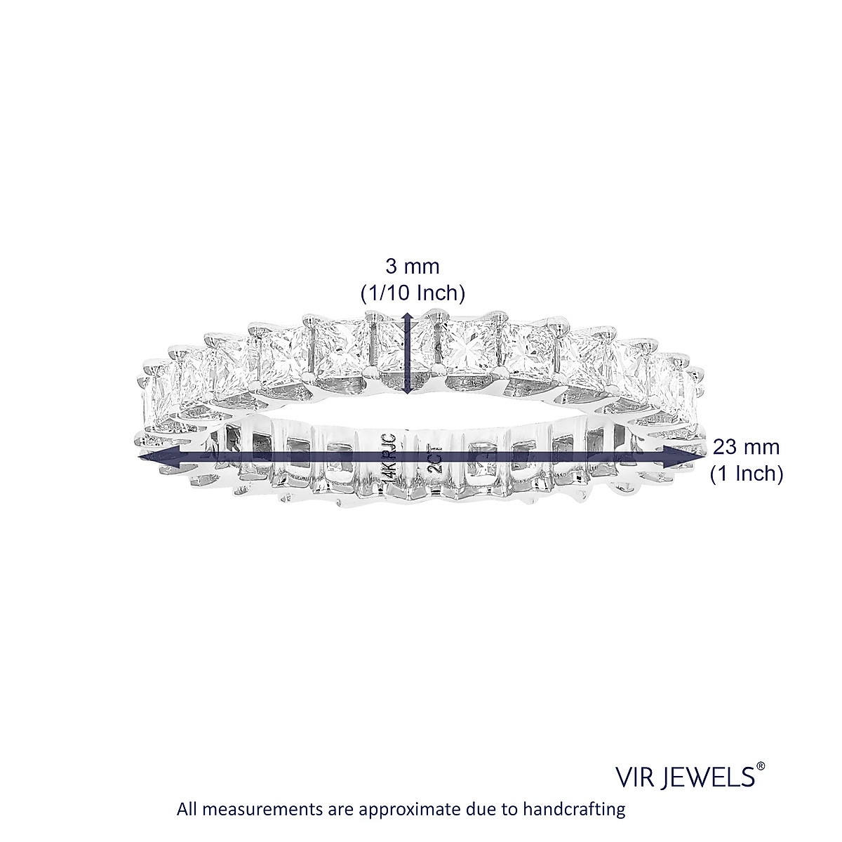 Vir Jewels 2 cttw Diamond Eternity Ring for Women, Princess Cut Diamond Wedding Band in 14K White Gold Prong Set, Size 6