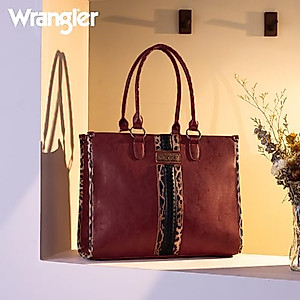 Wrangler Large Tote Bag for Women Western Purses for women Top Handle Handbgas for women Suede Purse Leopard Print Shoulder Bag WG83G-8317RD