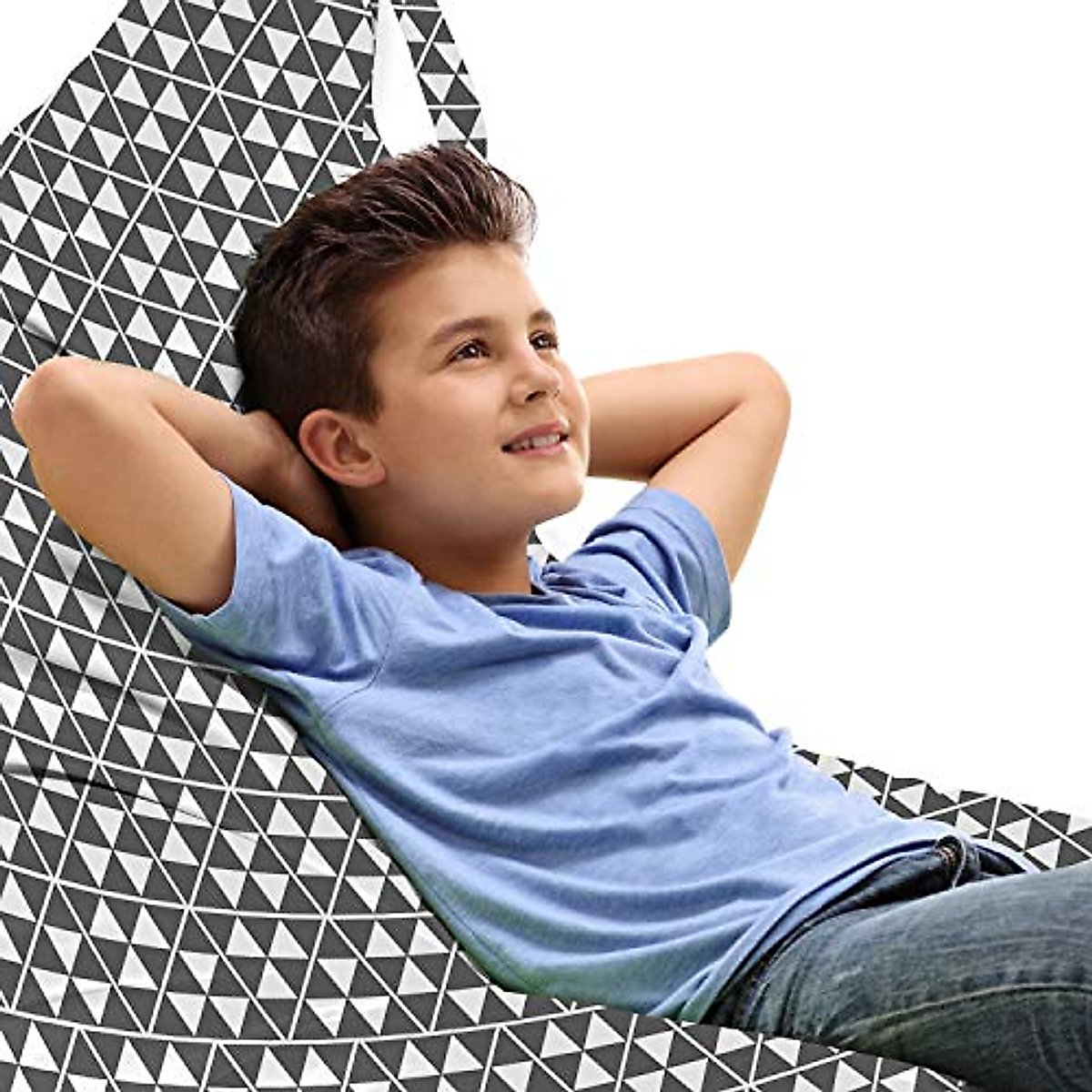 Ambesonne Geometric Lounger Chair Bag, Repeating Pattern of Intricate Symmetric Triangles in Greyscale Tones Print, High Capacity Storage with Handle Container, Lounger Size, Grey and White