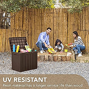 Devoko 30 Gallon Resin Deck Box Outdoor Indoor Waterproof Storage Box for Patio Pool Accessories Storage for Toys Cushion Garden Tools (30 Gallon, Brown)