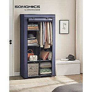 SONGMICS Portable Closet, Clothes Storage Organizer with 6 Shelves, 1 Clothes Hanging Rail, Non-Woven Fabric Closet, Metal Frame, 34.6 x 17.7 x 66.1 Inches, Dark Blue URYG084I02