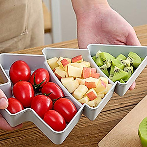 Angoily Christmas Plastic Serving Tray Platter - 2 Pcs Christmas Tree Shape White Plastic Divided Appetizer Serving Tray Candy Snack Salad Desserts Dried Fruit Nuts Plate for Home Office Party