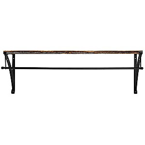 MyGift Torched Wood Floating Shelf and Clothes Rod with Black Metal Bracket, Wall Hanging Closet Organizer