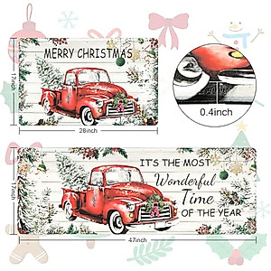 Ileading Red Truck Xmas Tree Kitchen Rugs and Mats Set of 2 Merry Christmas Anti Fatigue Kitchen Floor Mat Farmhouse Wood Grain Comfort Standing Mat Waterproof Kitchen Sink Mat for Floor Kitchen Home