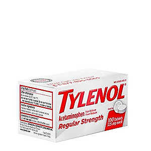 Tylenol Regular Strength Tablets, Acetaminophen Pain Reliever & Fever Reducer, 100 ct