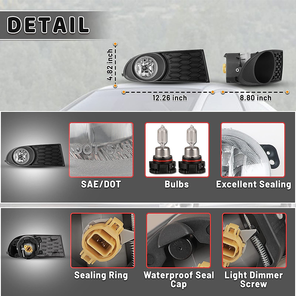 AUTOWIKI Fog Lamp Lights Assemblies For 2010 2011 2012 2013 2014 2015 2016 2017 2018 2019 2020 Dodge Journey 1 Pair