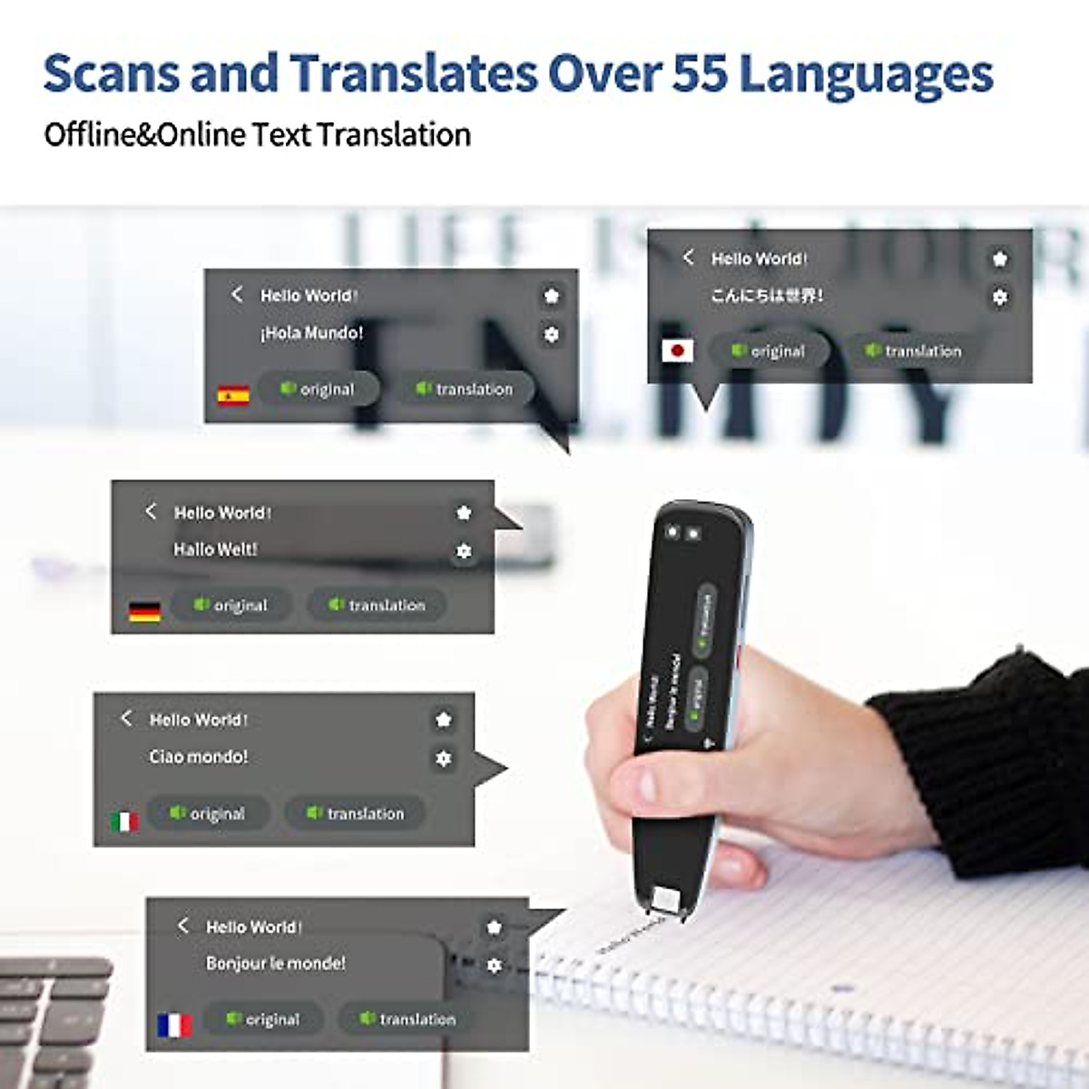 Scan ReaderPen, ROATEE 112 Language Scanning Translation Pen, Document Scanner, 16GB Digital Dictionary Smart Translation Bluetooth Mobile Scanner, Text to Speech for Dyslexia
