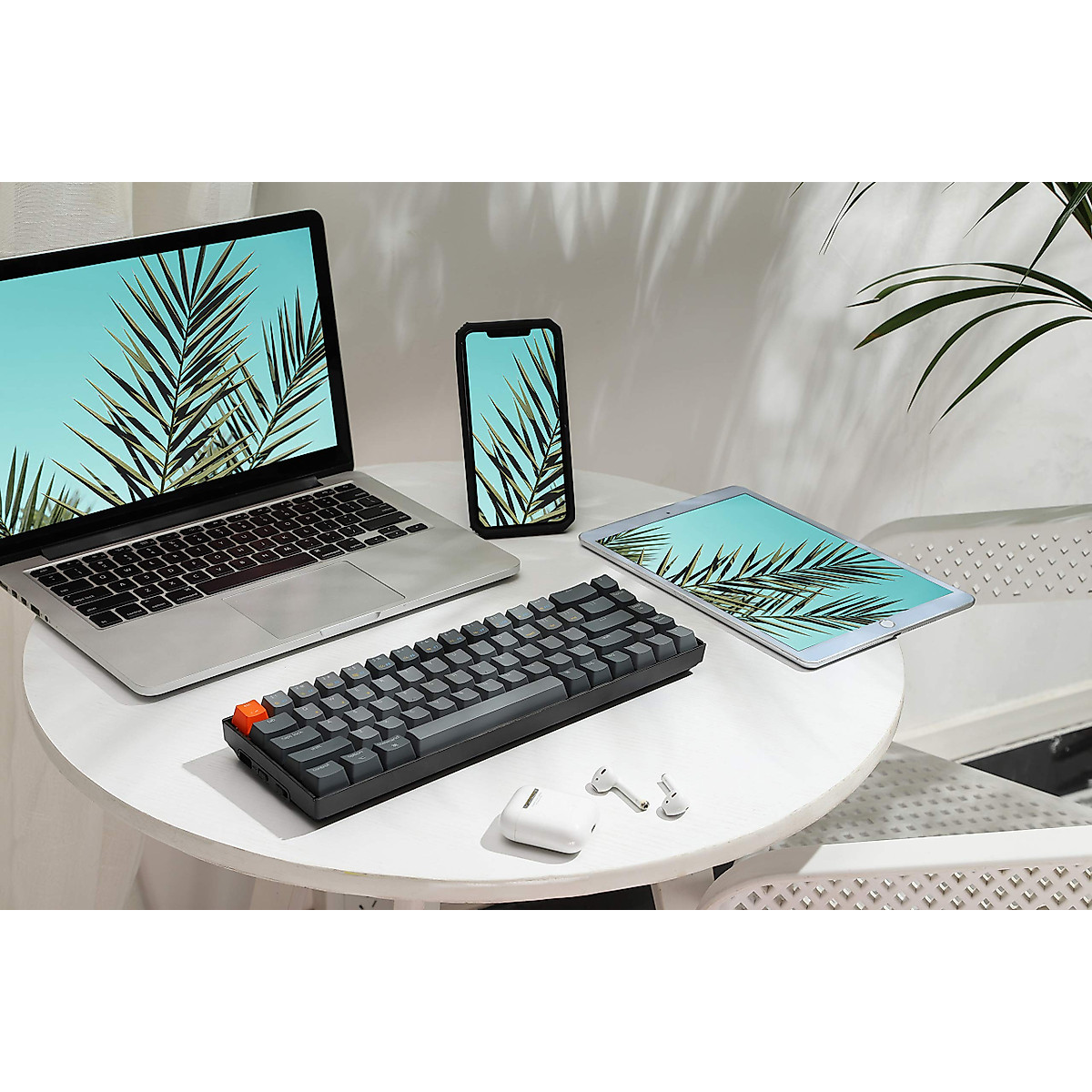 Keychron K6 Hot Swappable Wireless Bluetooth 5.1/Wired Mechanical Gaming Keyboard, 65% Compact 68-Key RGB LED Backlight/Gateron Red Switch/Rechargeable Battery for Mac Windows