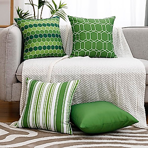 CARRIE HOME Green Outdoor Pillow Covers Waterproof 18x18 Set of 4, Lime Green Outdoor Pillows Decorative Spring Summer Throw Pillow Covers 18 x 18, Outdoor Porch Patio Decor Pillows (No Inserts)