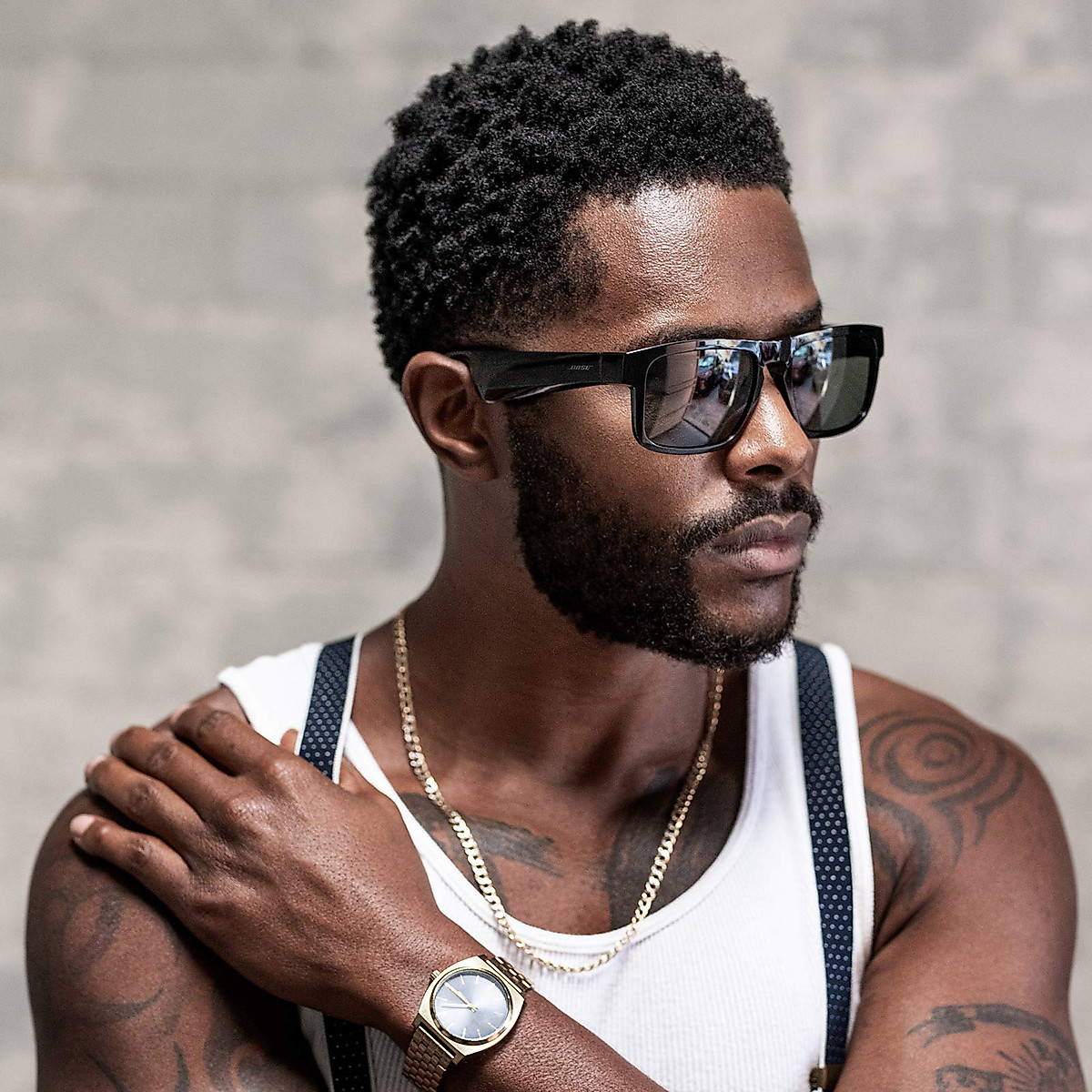 Bose Frames Tenor, Smart Glasses, Bluetooth Audio Sunglasses, with Open Ear Headphones, Rectangular, Black, 55 mm