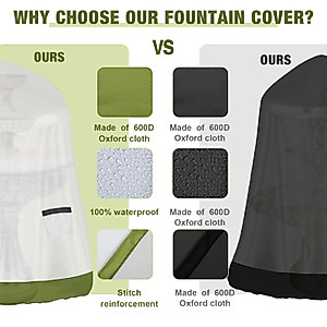 Tatuo 36"x42" Garden Fountain Covers for Winter 600d Oxford Waterproof Outdoor Fountain Covers Waterproof Outdoor Statue Covers for Indoor Furniture Outdoor Garden Fountain Statue (White, Army Green)