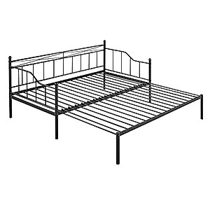 LostCat Twin Size Daybed Bed with Pop Up Trundle,Metal Bedframe with Safety Guardrails & Heavy Duty Steel Slat Support,for Kids Teens Adults.No Box Spring Needed,Black