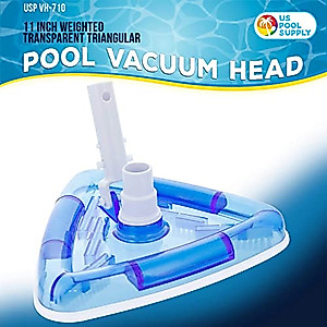 U.S. Pool Supply Weighted Transparent Triangular Pool Vacuum Head with Swivel Hose Connection and EZ Clip Handle - Connect 1-1/4" or 1-1/2" Hose - Removes Debris, Clean Corners - Safe for Vinyl Pools