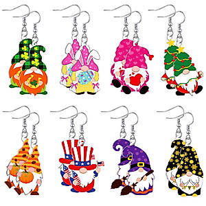 8 Pairs Gnome Earrings for Women Gnome Jewelry Gift Women's Drop and Dangle Earrings for Easter Mother's Day Summer Valentine's Day Christmas New Year(Vivid Style)