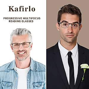 Kafirlo Progressive Multifocal Reading Glasses Men No Line Multifocus Transition Blue Light Blocking Computer Reader Multi Focus Metal Full Wide Frame Spring Hinge Designer Magnifying Eyeglasses 1.25