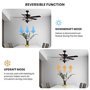 CROSSIO Modern Crystal Chandelier Ceiling Fan Gorgeous Reversible Ceiling Fan Light Fixture with Remote for Bedroom Living Room (Black-2, 50")