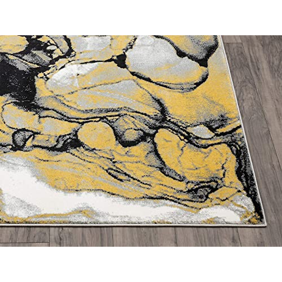 Abani Modern Grey & Yellow Marble 4' x 6' Area Rug, Rugs Arto Collection - Contemporary Colorful Abstract Liquid Style