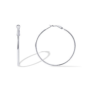 PAVOI 14K Gold Plated Sterling Silver Post Hoops | Large Hoops Earring | Lightwight Gold Hoop Earrings for Women (White Gold,50mm)