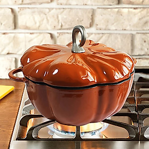 QQXX 4QT Pumpkin Cocotte,Pumpkin Cast Iron Dutch Oven,3.7l Pumpkin Pot Casserole with Lid and Handles,Non-Stick Stew Pot Soup Pot Halloween Cooking Pot for Soup Porridge Stew Gift