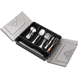 Goehiaul Silverware Organizer with Lid Silverware Tray for Drawer Countertop Utensil Organizer Cutlery Tray with Snap-on Lid
