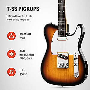 Donner Electric Guitar 39 Inch Electric Guitar DTC-100 Solid Body TC Style Electric Guitar Kit with Bag, Strap, Cable for Youth,Beginner Sunburst
