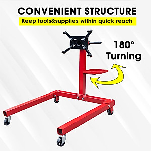 BIG RED TAM25671 Torin Steel Rotating Engine Stand with 360 Degree Adjustable Mounting Head and Extra Tool Storage Tray: 5/8 Ton (1,250 lb) Capacity, Red