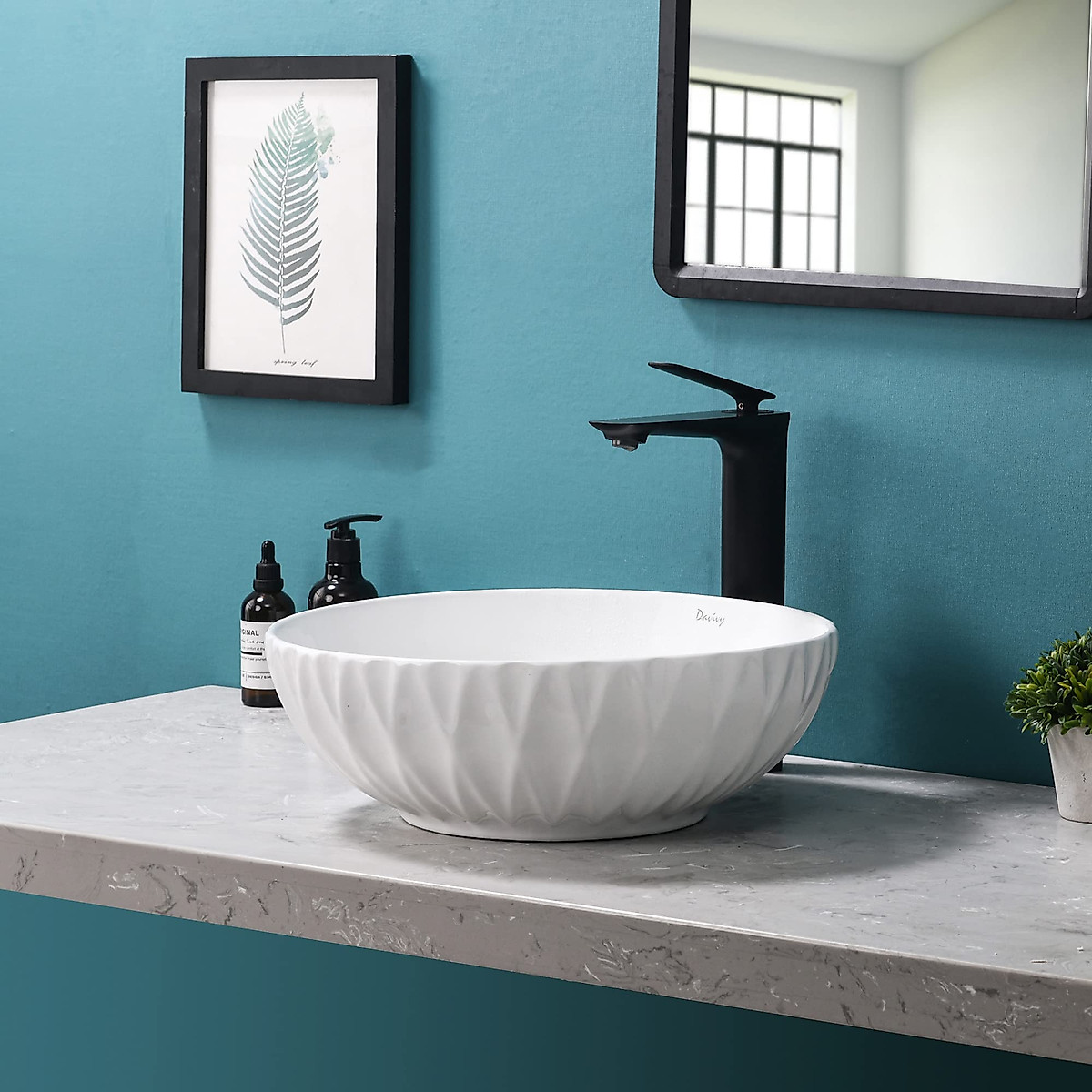 Davivy 15.3'' Round Vessel Sink with Pop Up Drain,Bathroom Vessel Sinks,Bathroom Sinks Above Counter,White Vessel Sink,Counter top Sink,Round Vessel Sinks for bathrooms