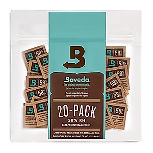 Boveda 58% Two-Way Humidity Control Packs For Storing 1/8 oz – Size 1 – 20 Pack – Moisture Absorbers for Small Storage Containers – Humidifier Packs – Hydration Packets in Resealable Bag