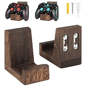 BEARUT Wall Mounted Game Controller Holder Headset Stand Universal Gaming PC Accessories Rack Headphone Stand for Xbox Series PS5 PS4 by Wood Adhesive Fixation or Screws Install 2 Pack