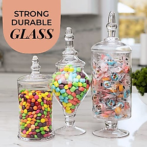 Mantello Glass Apothecary Jars with Lids- Set of 3 Jars for Candy Buffet - Apothecary Jars for Bathroom, Candy Bar, Kitchen, Large