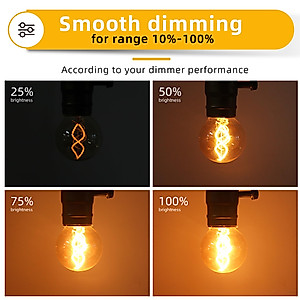 Genixgreen Dimmable E26 Amber LED Bulb Small Edison Light Bulb 25 Watt Equal 3W,G16.5/G50 Antique Globe Spiral Filament Bulb for Vanity Outdoor Light Strings,Soft White 2200K,180LM,2 Pack