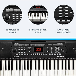 Alesis Melody 54 - Electric Keyboard Digital Piano with 54 Keys, Speakers, 300 Sounds, 300 Rhythms, 40 Songs, Microphone and Piano Lessons