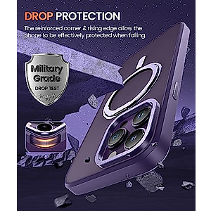 Caka 360° Rotatable Ring for iPhone 14 Pro Max Phone Case with Screen Protector & Kickstand Magnetic Ring Holder Protective Matte Case for iPhone 14 Pro Max 6.7 inches - Deep Purple