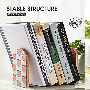 2 Pack Wood Bookends,Peach Pattern Decorative Book Ends Support for Shelves Desktop Organizer Wooden Bookshelf for Home School Office